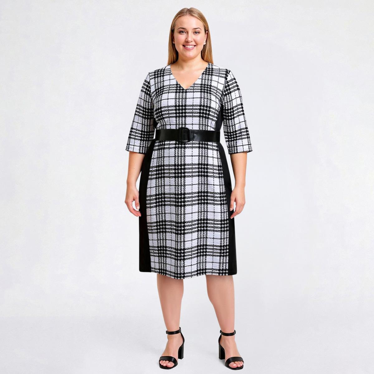Click here for Plus Size Sami & Jo Elbow Sleeve Plaid V-Neck Shea... prices
